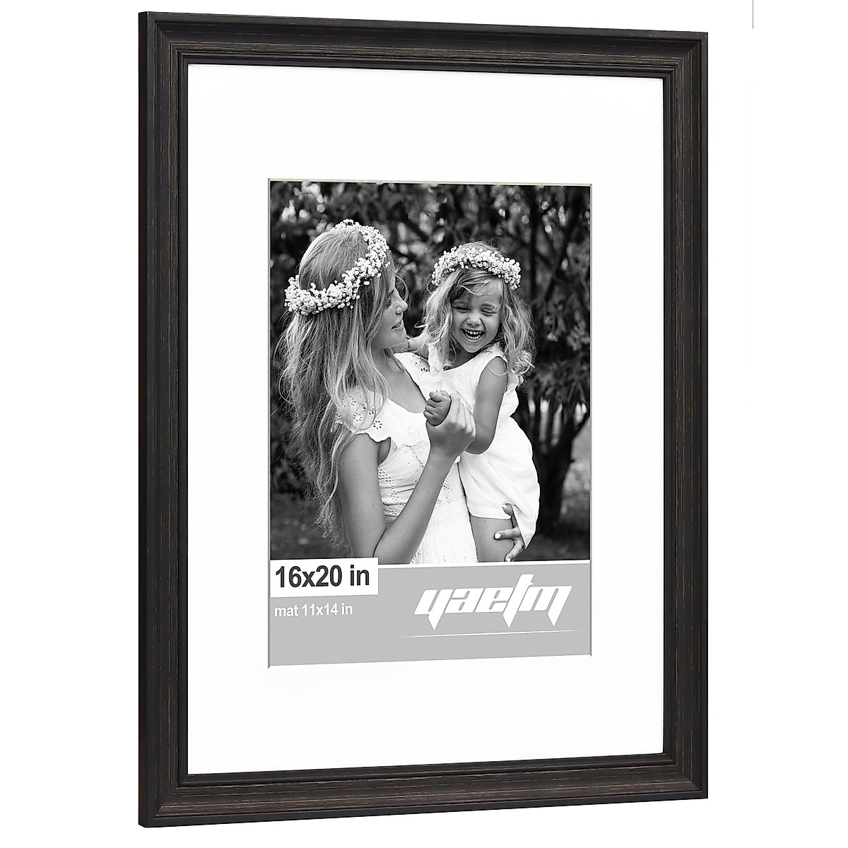 Yaetm 16x20 Picture Frame Matted to 11x14 Set of 2, 1.4" Wide Molding & Distressed Black Poster Frames 16 x 20 inches, Wall Gallery Rustic Frame Set for Wall Mounting (2 pack, Black)