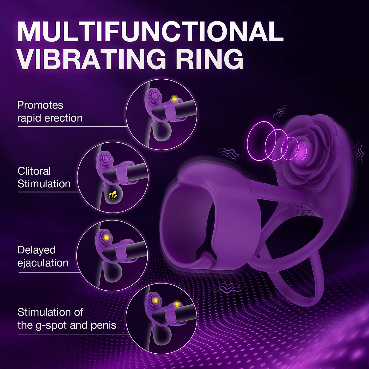 Vibrating Cock Ring Sex Toys for Couples - RIDMII 3 in 1 Vibrating Penis Ring with 10 Vibration, Rose Shaped Female Clitoral Stimulator Vibrators with Remote