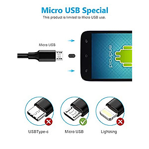 Micro USB Cable, Spater Nylon Braided Cord Android Charger (2-Pack, 6.6 Feet) Sync and Fast Charging Cable Compatible with Samsung, Kindle, Android Smartphones, Moto G5, PS4 (Black)