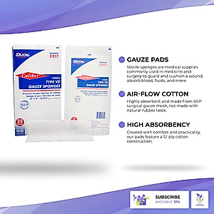 Dukal Type VII Gauze Sponges 8" x 4". Pack of 50 Sterile Wound Pads 12-ply. Sterile 100% Сotton Gauze Sponges, Wound Care Dressing Pads for Cleaning, Prepping. Wound Care Gauze Bandages, C517