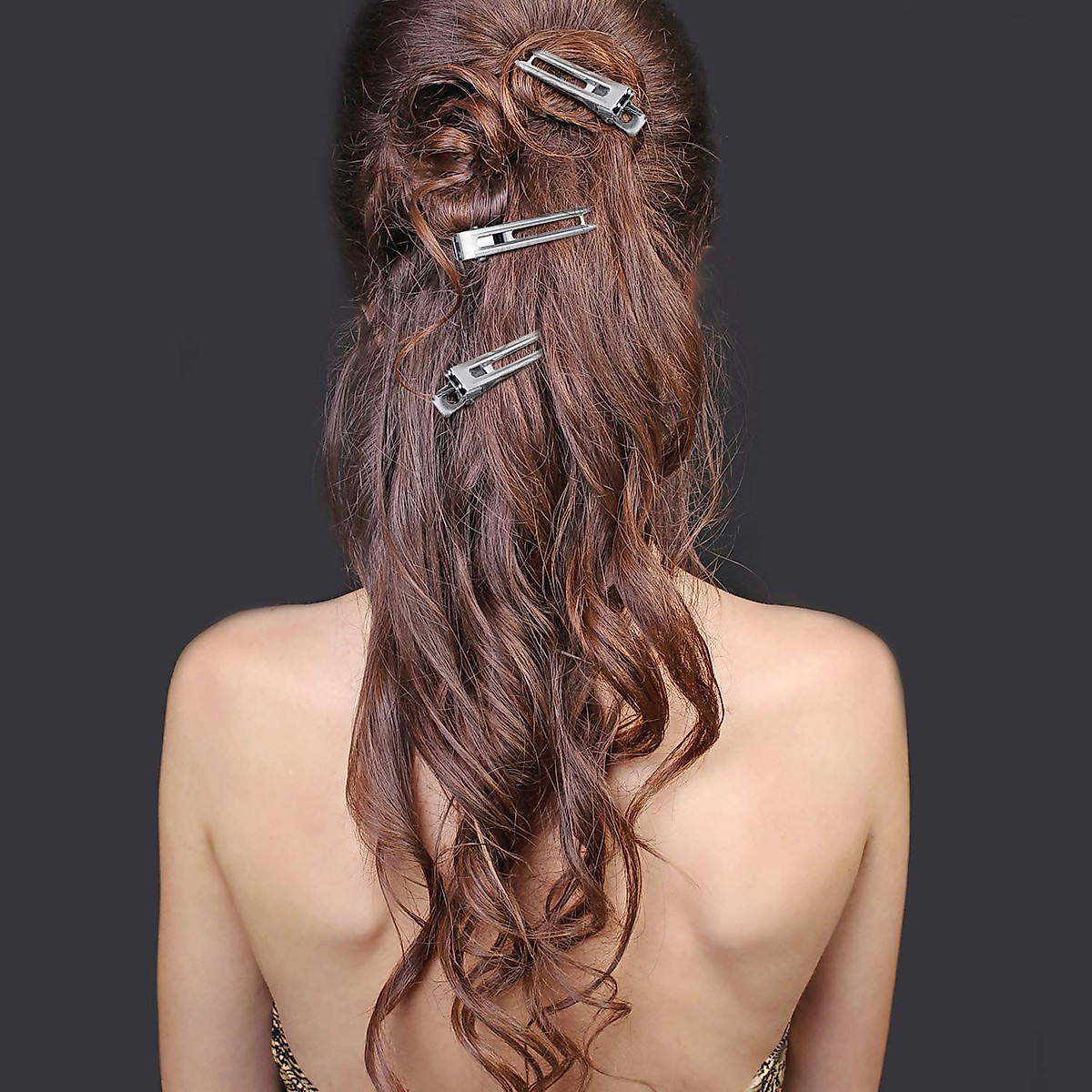 30 Pcs Hairdressing Double Prong Curl Clips 1.8" Setting Section Clips for Hair Bows, Styling Clips for Salons and Barbers, Silver