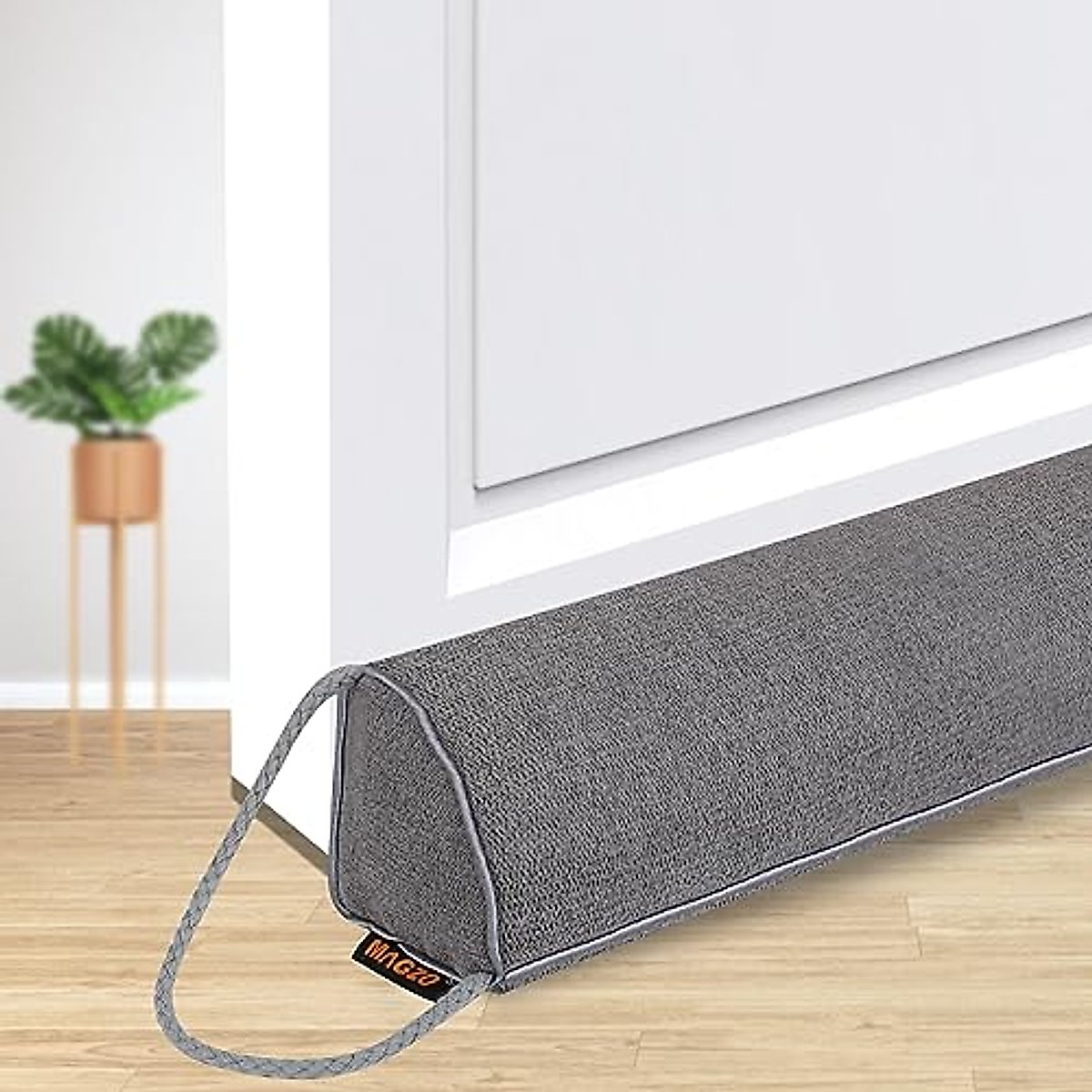 MAGZO Door Draft Stopper 32 Inches, Weighted Triangular Door Snake for Winter Noise Blocker with Hook Loops,Gray