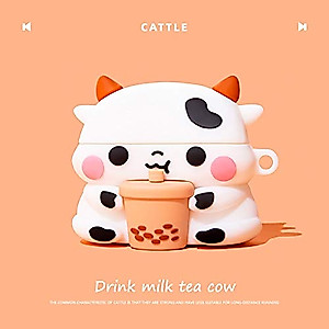 Peekdook for Air pod Pro Case Soft Silicone Cute Cartoon Boba Cow Set Fashion Food Protective Skin Accessory Keychain Girl Teens Air pod Pro Compatible Box (PRO/3 Boba Milk Cow)