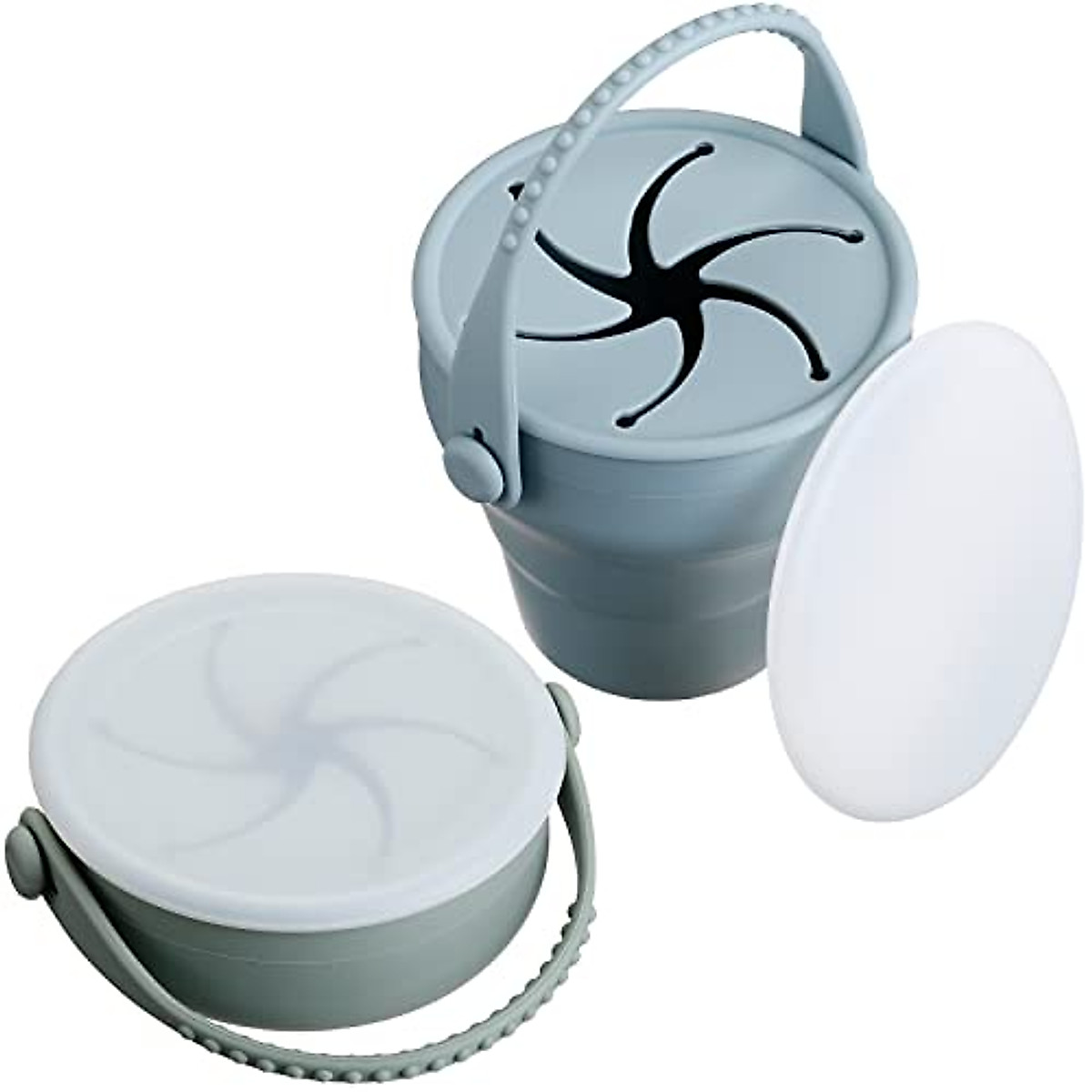 2 Pcs Snack Cups for Toddlers 12oz Collapsible Cup Toddler Cups Spill Proof Toddler Snack Cups Baby Silicone Snack Cup No Spill Bowls for Toddlers Infant Snack Containers (Blue, Green)