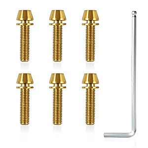 SPEEDWOX 6 Pcs Allen Hex Tapered Bolts Screws with Hex Wrench, Titanium M5x20mm with Washer, MTB Road Mountain Bike Bicycle Stem Bolt Screws Gold for MTB Bike Bicycle Stem