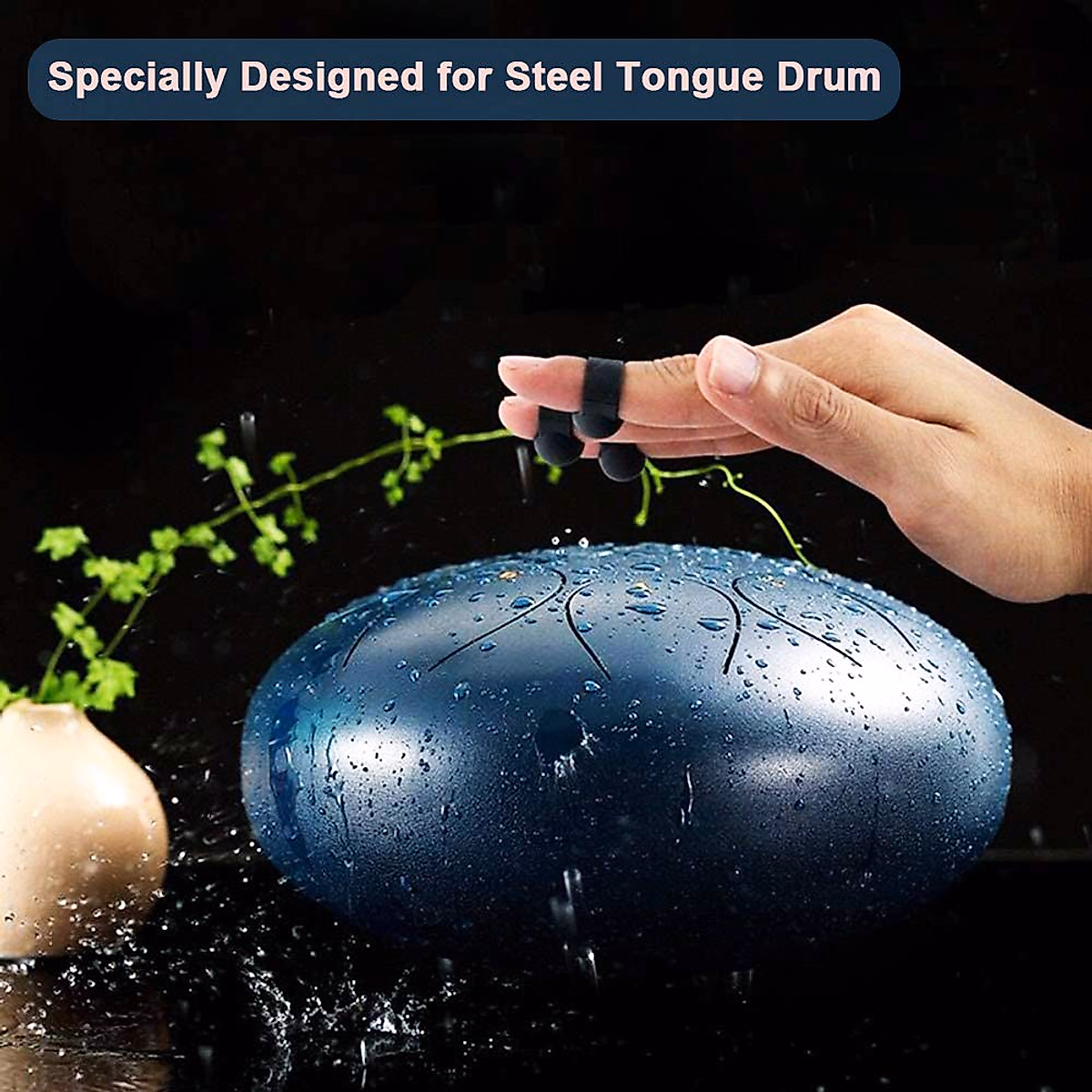 Yowin Steel Tongue Drum Finger Picks, Silicone Rubber Knocking Finger Sleeves Handpan Percussion Instrument (8 Pcs)