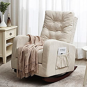 Deolme Velvet Rocking Chair, Upholstered Glider Rocker Accent Chair, Modern Armchair with High Back for Nursery, Comfy Side Chair for Living Room, Bedroom (Beige)
