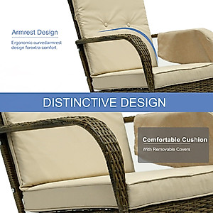 BALDPER 3 Pieces Patio Conversation Set, Outdoor Rocking Chairs with Armrest Side Pocket, Outdoor Furniture Set with Porch Chairs and Coffee Table for Deck Garden Poolside, Beige