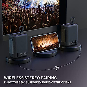 ROYQUEEN Mini Waterproof Bluetooth Speaker, Small Portable Bluetooth Speakers Wireless with TWS, Rich Bass HD Stereo Sound for Home, Beach, Shower, Outdoor Travel 16H Playtime(Black)