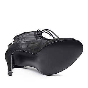 HIPPOSEUS Women's Net Yarn Dance Heels Peep Toe Ballroom Party High Heel Dance Salsa Dance Shoes Performance Ankle Dance Boots Black 4inch heel,7 US