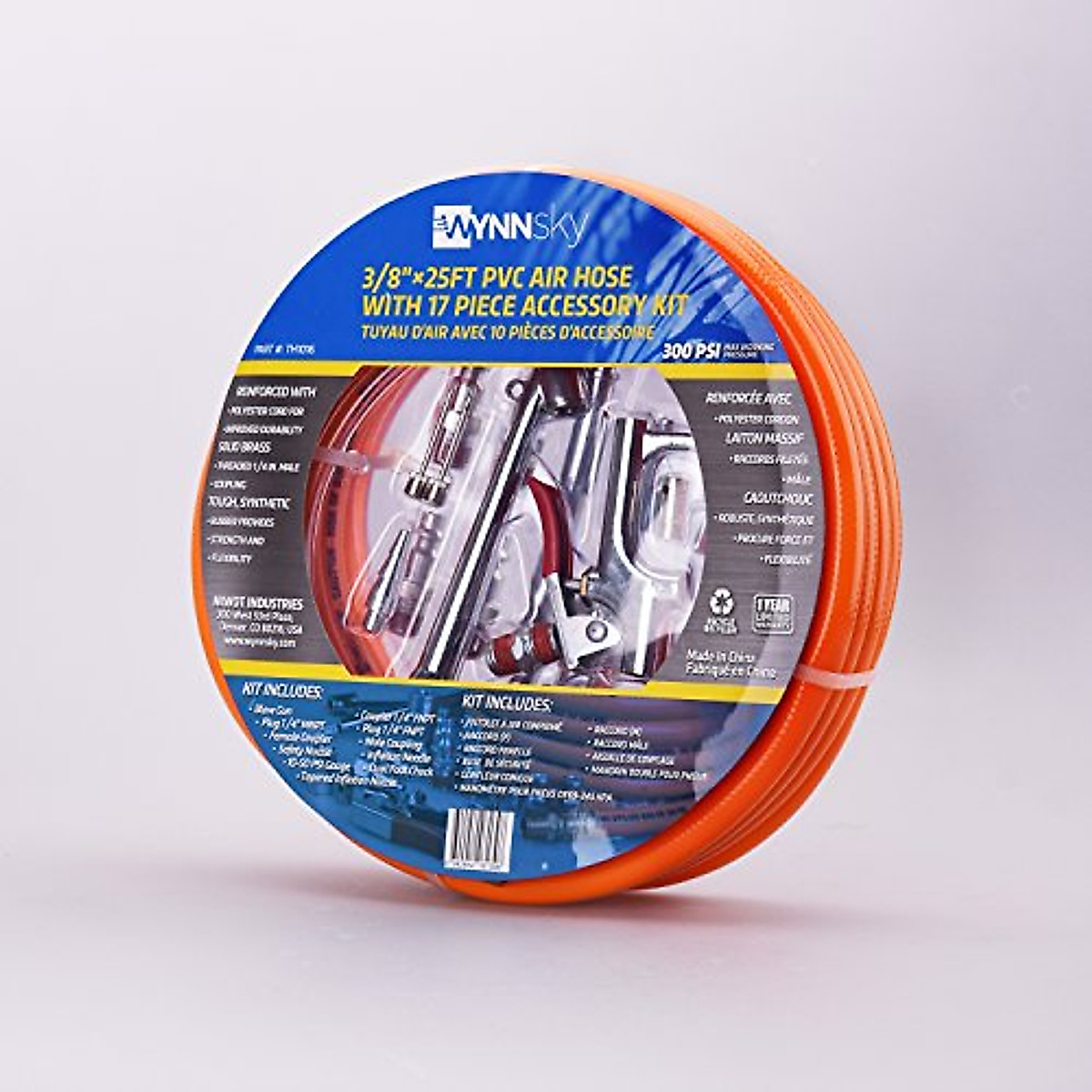 WYNNsky 3/8" X 25ft PVC Air Compressor Hose Kit With 17 Piece Air Tool and Air Compressor Accessories Kit