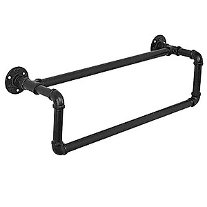 Rustic Industrial Wall Mount Pipe Hanger Holder Rack Clothes Bar,Double Towel Holder Hanger Rails,Iron Towel Rail,Multifunction Retro-Styled Bathroom Rack, Black