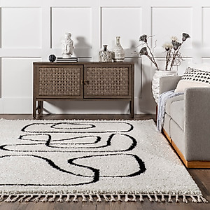 nuLOOM Aurelie Abstract Shag Tassel Area Rug, 8x10, White
