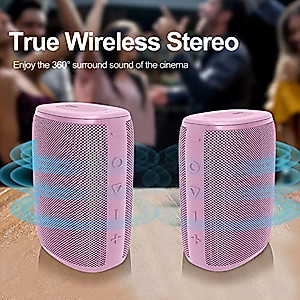 Hadisala Portable Wireless Bluetooth Speakers - IPX7 Waterproof & Built in Mic - Outdoor Travel Speaker with TWS - Pink