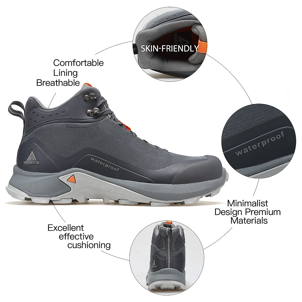 HUMTTO Men's All-Terrain Waterproof Hiking Boots Lightweight Breathable Outdoor Ankle Boots Trekking Hiking Shoes 9 Grey