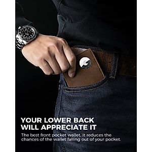 LORZOR AirTag Wallet - Minimalist Front Pocket Mens Wallet for Apple Air Tag, Full Grain Leather, Bifold RFID Blocking Air Tag Wallets for Men up to 12 Cards Gifts for Him (Air Tag Not included)