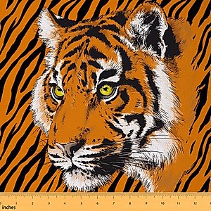 Tiger Upholstery Fabric for Chairs Couch,Wild Animal Outdoor Fabric by The Yard, Wildlife Safari Cat Print Decorative Fabric for Upholstery and Home DIY Projects, 1 Yard, Orange Black