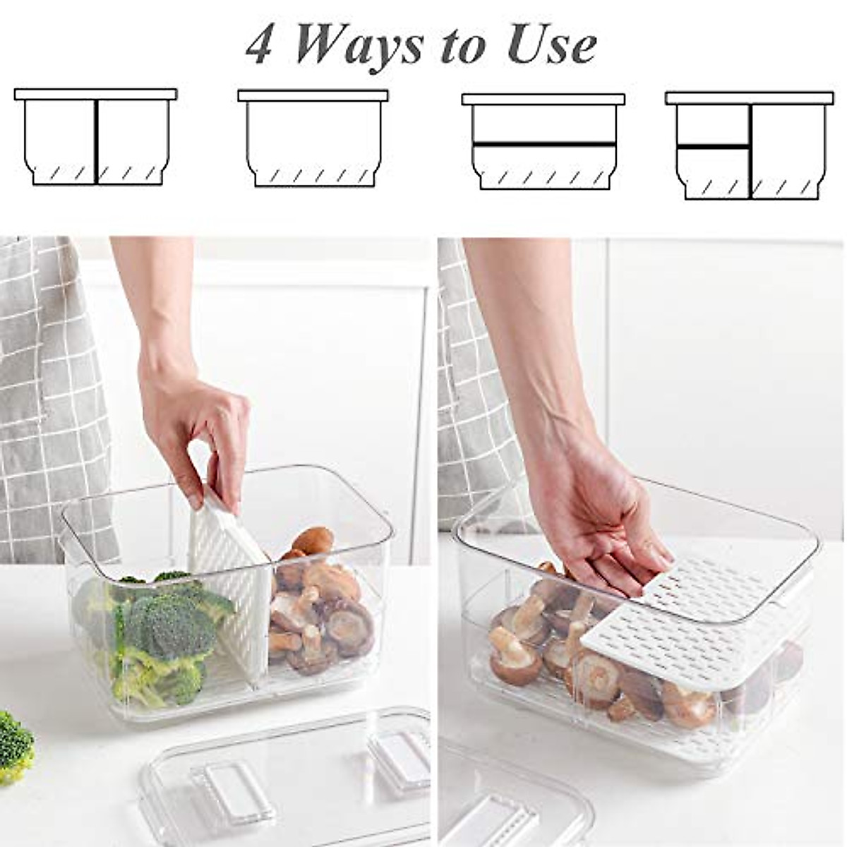 REFSAVER Fridge Produce Saver Food Storage Containers Stackable Refrigerator Organizer with Lids and Removable Drain Tray Drawers Bins Baskets for Kitchen