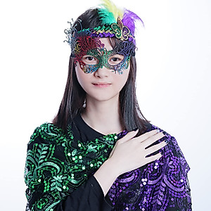 tiggell 3pcs Mardi Gras Fleur De Lis Headbands Sequin Faux Feather Fascinators Headwear Headpieces Hair Band for Mardi Gras Masquerade Mask Party Carnival Halloween Cocktail Wedding Multicolor