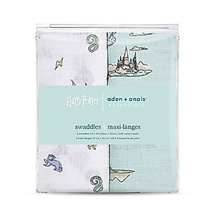 aden + anais Swaddle Blanket, Boutique Muslin Blankets for Girls & Boys, Baby Receiving Swaddles, Ideal Newborn & Infant Swaddling Set, Perfect Shower Gifts, 2 Pack, Hogwarts Essentials
