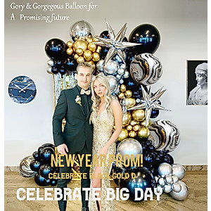 Black and Gold Silver Balloon garland arch kit 135Pcs With Starburst 4D agate balloons for Birthday 2025 new year eve graduation retirement Party Decorations