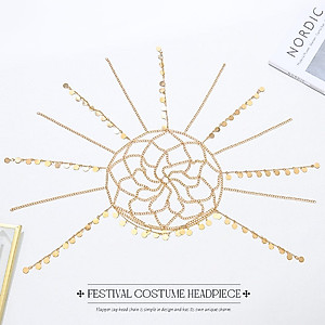 Yean Adults Gold Head Chain Sequins Headband Bohemian Hair Jewelry Tassel Festival Costume Headpiece for Women and Girls