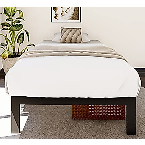 FIRSTHOMES Felix Twin Bed/Twin Platform Bed Frame/Twin Size Metal Bed Frame with Steel Slats/No Box Spring / 12" Metal Bed Frames/Easy Assembly/Without Headboard- Black