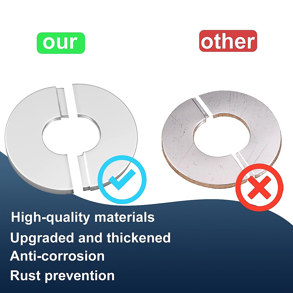 Wall Split Flange Stainless Steel Escutcheon Plate plumbing Cover Self-Adhesive Round for 50mm Diameter Pipe