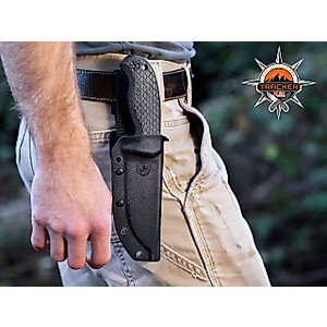 Off-Grid Knives - Tracker-X2 Camp Knife, Cryo D2, Micarta Scales, 90 Degree Spine, Kydex Sheath, Belt Attachment, Bushcraft, Hunting, Survival, Camping (Stonewash)