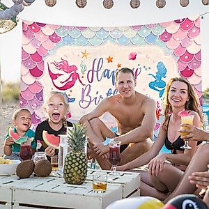 Ayearparty Mermaid Backdrop for Girls Birthday Under The Sea Theme Party Decorations Little Mermaid Scales Photography Photo Studio Booth Banner Kids Baby Happy Birthday Background 71 x 43 Inch
