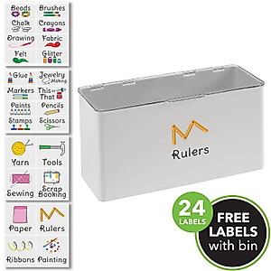 mDesign Stackable Plastic Craft, Sewing, Crochet Storage Container Box with Lid - Compact Organizer and Holder for Thread, Beads, Ribbon, Glitter, Clay - Includes 32 Labels - Light Gray/Clear