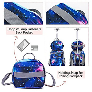 NEW TILAMI 18 Inch Rolling Backpack with Lunch Bag Wheeled Laptop Kids Backpack School Bags Trip Luggage, Deep Space
