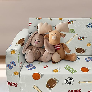fond + found Kids Sofa Couch, Toddler Boys Girls 2-in-1 Convertible Lounger, Comfy Flip-Out Couch/Sleeper, Sports Theme Chair, Football Basketball Baseball Soccer Bed