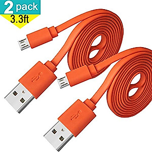 VOTY 2 Pack Replacement Micro USB Charger Flat Cable Cord,Fast Charging Power Supply Cable Line for JBL Speaker Logitech UE Boom GO Xtreme Charge Clip Flip 2 2+ 3 4 Pluse 3.3FT