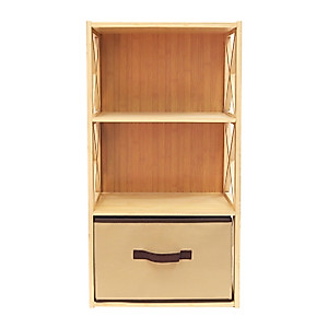 RoyalHouse Bamboo Storage Cabinet with Basket, 3-Tier Open Shelf, Cabinet for Bathroom, Living Room, Bedroom, Kitchen,Office