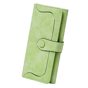 Cynure Women's Vegan Leather 17 Card Slots Card Holder Long Big Bifold Wallet,Light Green