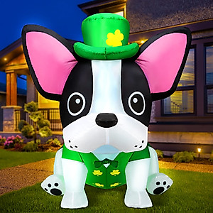 zukakii 5Ft St. Patrick's Day Inflatable Outdoor Decoration Blow Up French Bulldog Wearing Lucky Shamrocks Hat with LED Lights St Patricks Day Decorations Yard Garden Lawn Home Party Indoor