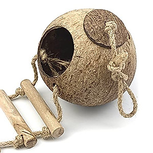 Gecko Coconut Hide Habitat Crested Gecko Cage Accessories Leopard Gecko Climbing Hide Cave Reptile Lizard Ladder Bird Nesting House Hideouts Cave Habitat for Gecko, Reptiles, Lizards, Amphibians