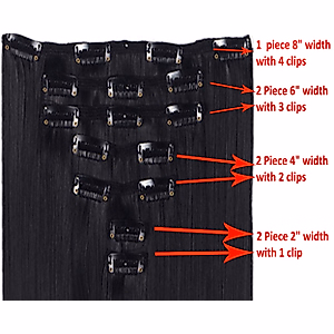 Lelinta 7Pcs 16 Clips 24 Inch Wavy Curly Full Head Clip in on Double Weft Hair Extensions, Dark Black, 24 Inch