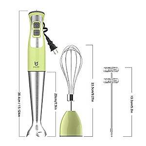 Immersion Hand Blender, UTALENT 3-in-1 8-Speed Stick Blender with Milk Frother, Egg Whisk for Coffee Milk Foam, Puree Baby Food, Smoothies, Sauces and Soups - Green