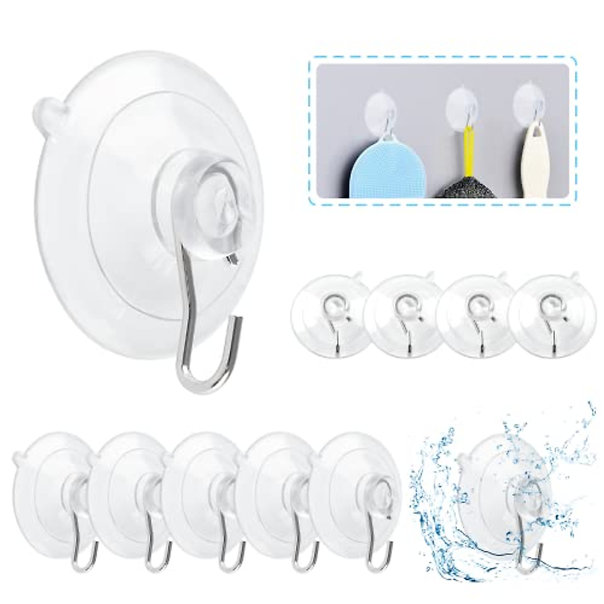 Piutouyar 12Pcs Suction Cup Hooks, 1.77 Inch Clear Suction Cup with Stainless Steel Hook Removable Heavy Duty Wall Hooks for Window Wall Bathroom Shower Kitchen Door Holds up to 4 lbs