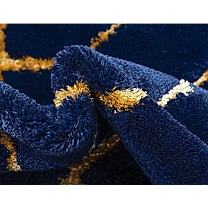 Unique Loom Glam Collection Geometric, Trellis, Metallics, Modern, Chic Area Rug, 9 ft 0 in x 12 ft 0 in, Navy Blue/Gold