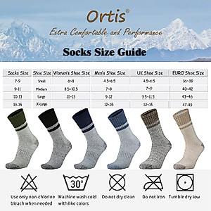 Ortis Merino Wool Cushion Crew Socks for Men Outdoor Hiking Hike Moisture Wicking Heavyweight Thick Warm Steel Toe Work Boots(Navy Blue L)
