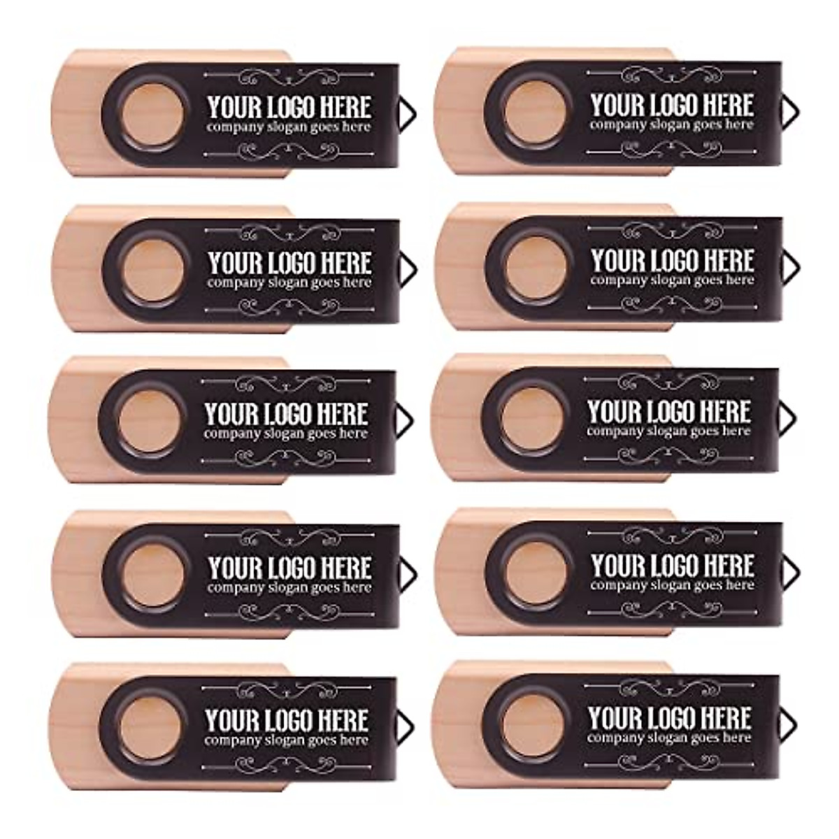 Wholesale 10PCS 8GB Bulk Pack Custom Logo Wooden USB Flash Drives Swivel Thumb Drive Memory Stick, DIY Personalized 10PCS 8GB Wood Swivel USB Memory Stick with Custom Logo Engraved
