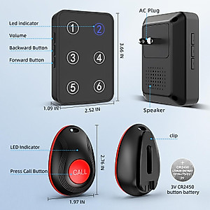 CallToU Caregiver Pager Wireless Call Button Nurse Call System 500Ft with LED Number Display for Elderly Patients Seniors Home Emergency Alert 2 Plug-in Receivers 6 Waterproof Portable Transmitters