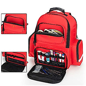 Trunab First Responder Bag Trauma Backpack Empty, Medical Emergency Kits Storage Jump Bag Pack for EMT, EMS, Police, Firefighters, Safety Officers - Patented Design Red