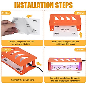 Flea Traps for Inside Your Home, 2 Pack Flea Trap with Adjustable Light Modes & 4 Flying Insect Trap Sticky Refill Pads, Harmless & Friendly to Pets & Kids Pest Trapper for Fleas, Flies
