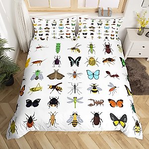 Erosebridal Watercolor Beetles Bedding Set Colorful Reptile Comforter Cover for Kids Teens Boys Girls,Colored Bugs Pattern Duvet Cover Multicolor Wild Animal Chic Nature Art Bedroom Decor Queen Size