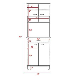 Helis 60 Kitchen Pantry 66,5" H with Microwave Shelf, Two Storage Cabinets, Black