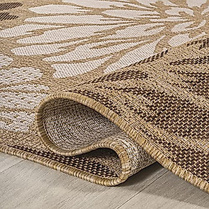JONATHAN Y SMB110I-3 Zinnia Modern Floral Textured Weave Indoor Outdoor Area-Rug, Bohemian Coastal Mediterranean Easy-Cleaning,Bedroom,Kitchen,Backyard,Patio,Non Shedding, 3 X 5, Brown/Cream